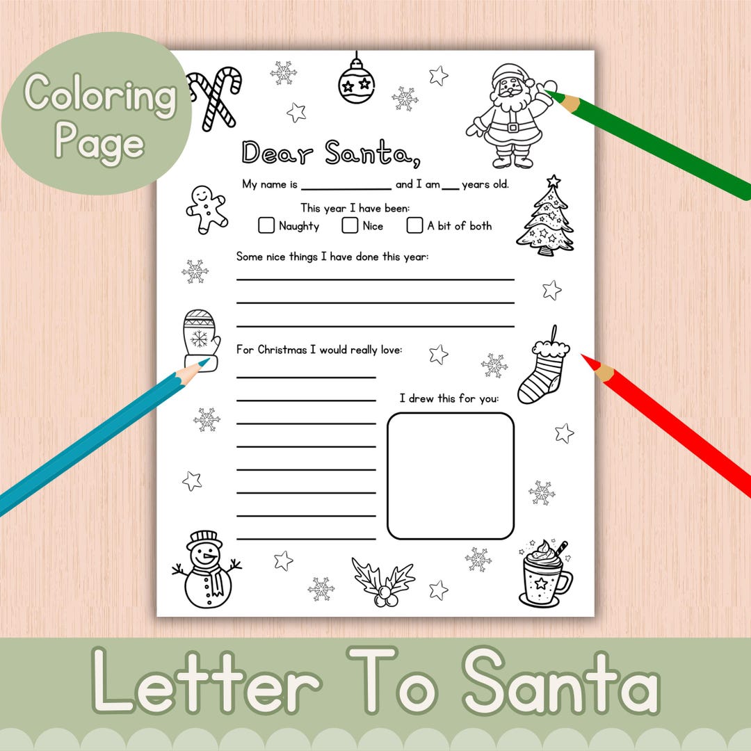 Letter to Santa Coloring Page Template Printable PDF Christmas Activity ...