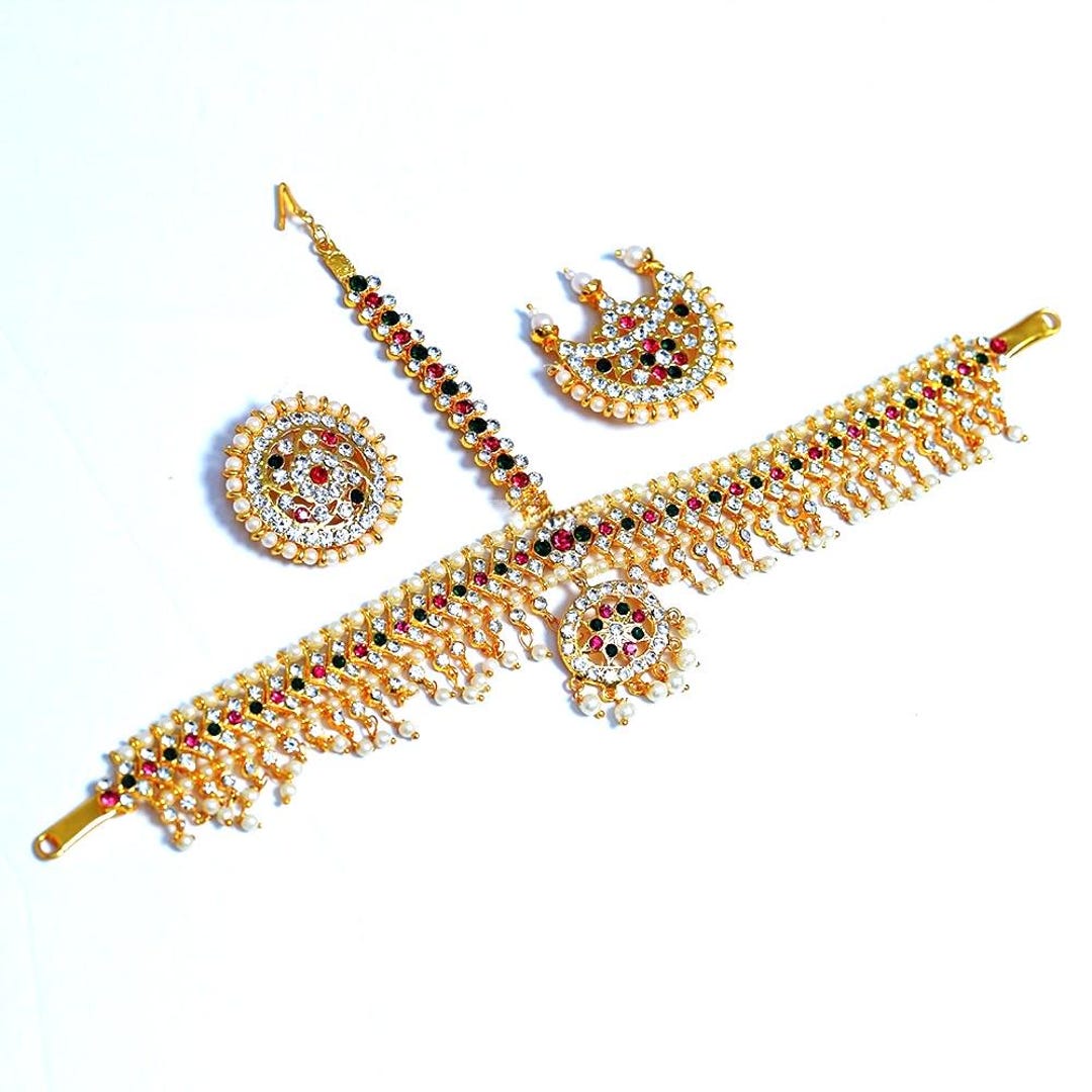 Kemp Headset, Traditional Indian Dance Jewelry, Maroon and Gold - Etsy