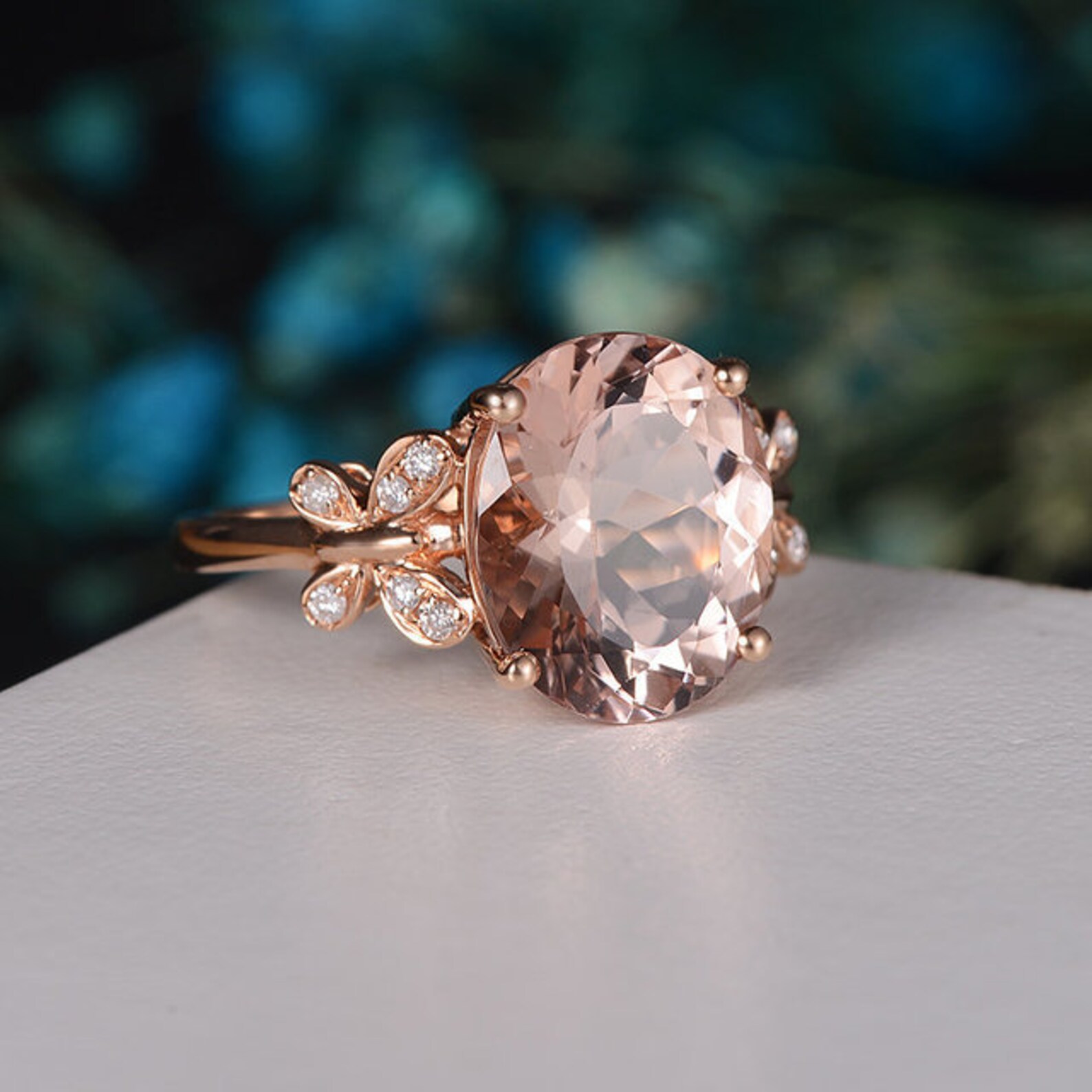 Morganite Ring Lab Created Morganite Rings Halo Ring Bridal | Etsy