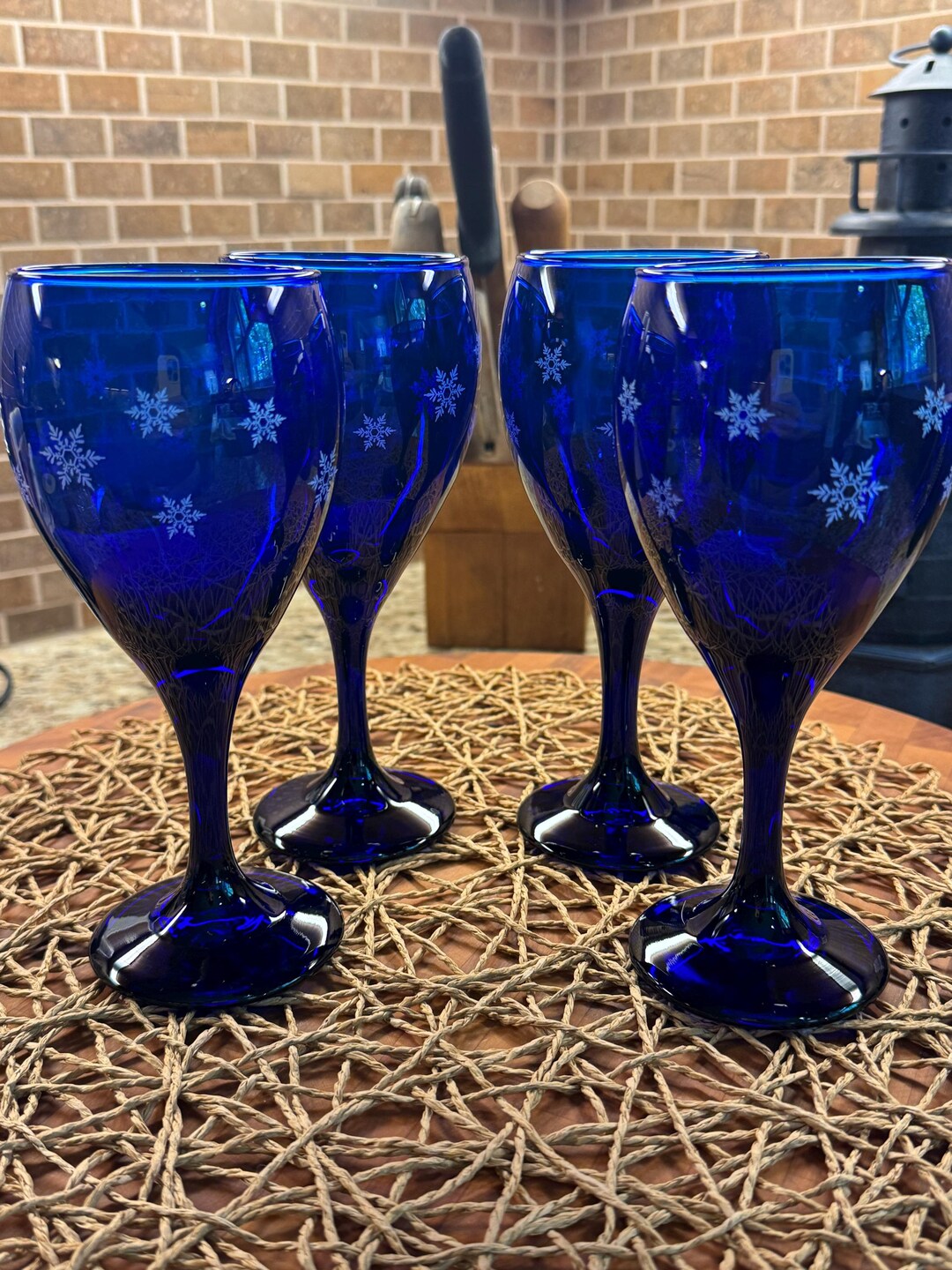 Libbey Cobalt Blue Snowflake Goblets Vintage Christmas Stemware Set of ...