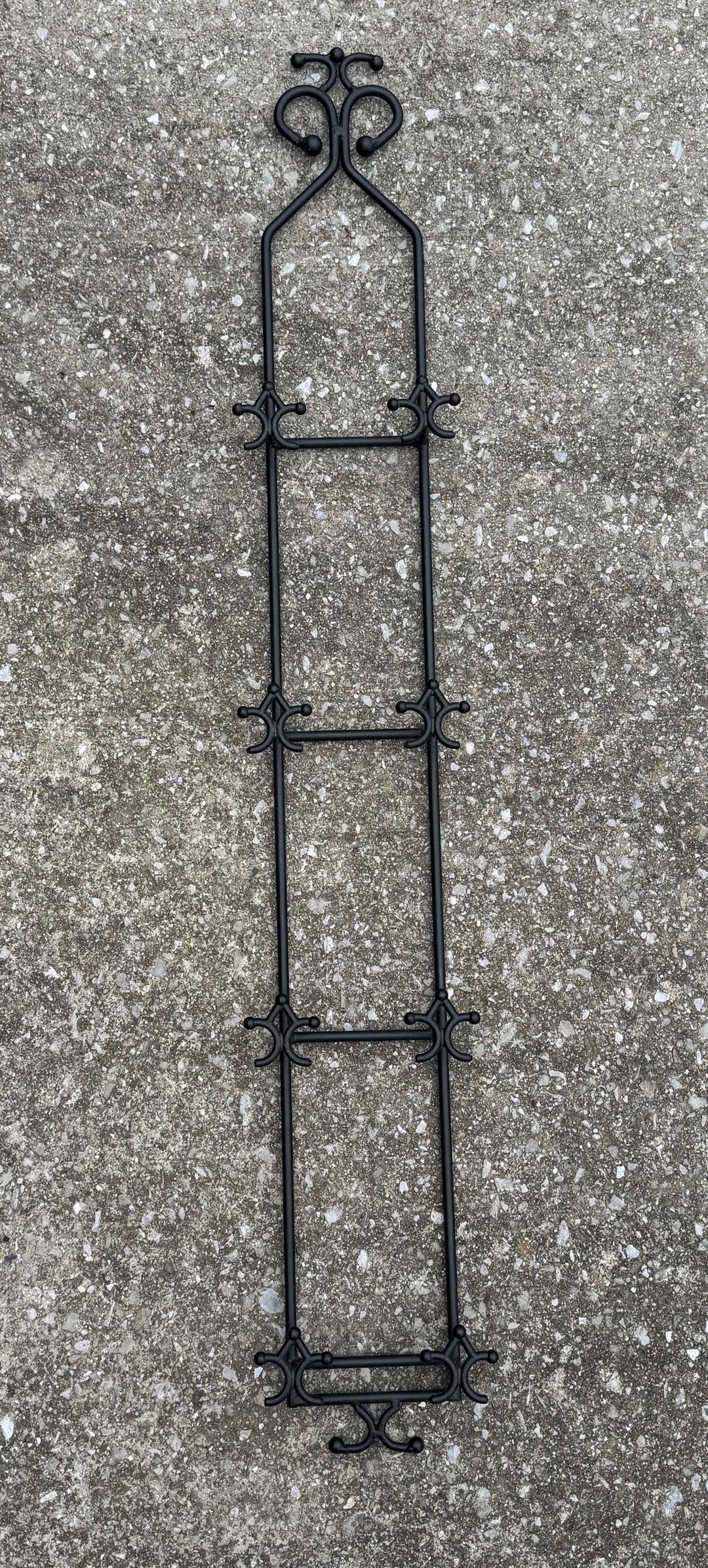 Vintage Plate Rack Wrought Iron Black Wall Decor Scrolls Four Tiered ...