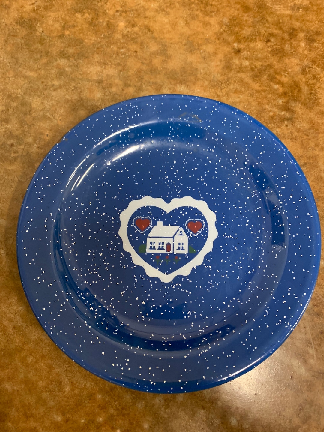 Vintage Blue Speckled Enamelware Plate: Farmhouse Kitchen Decor - Etsy