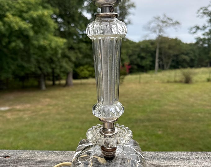 Vintage Boudoir Lamp Clear Glass Candlewick Base Ribbed Sides Vanity ...