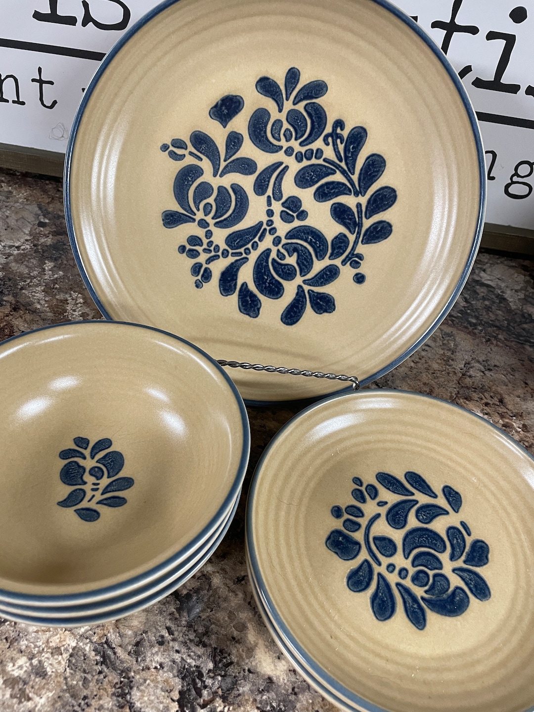 Pfaltzgraff Folk Art Dinnerware: Blue Floral Salt Glaze Pottery - Etsy