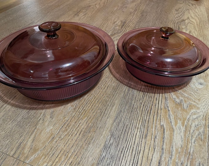 Vision Ware Cranberry Purple Glass Lid Casserole Dishes V-31-B Corning ...