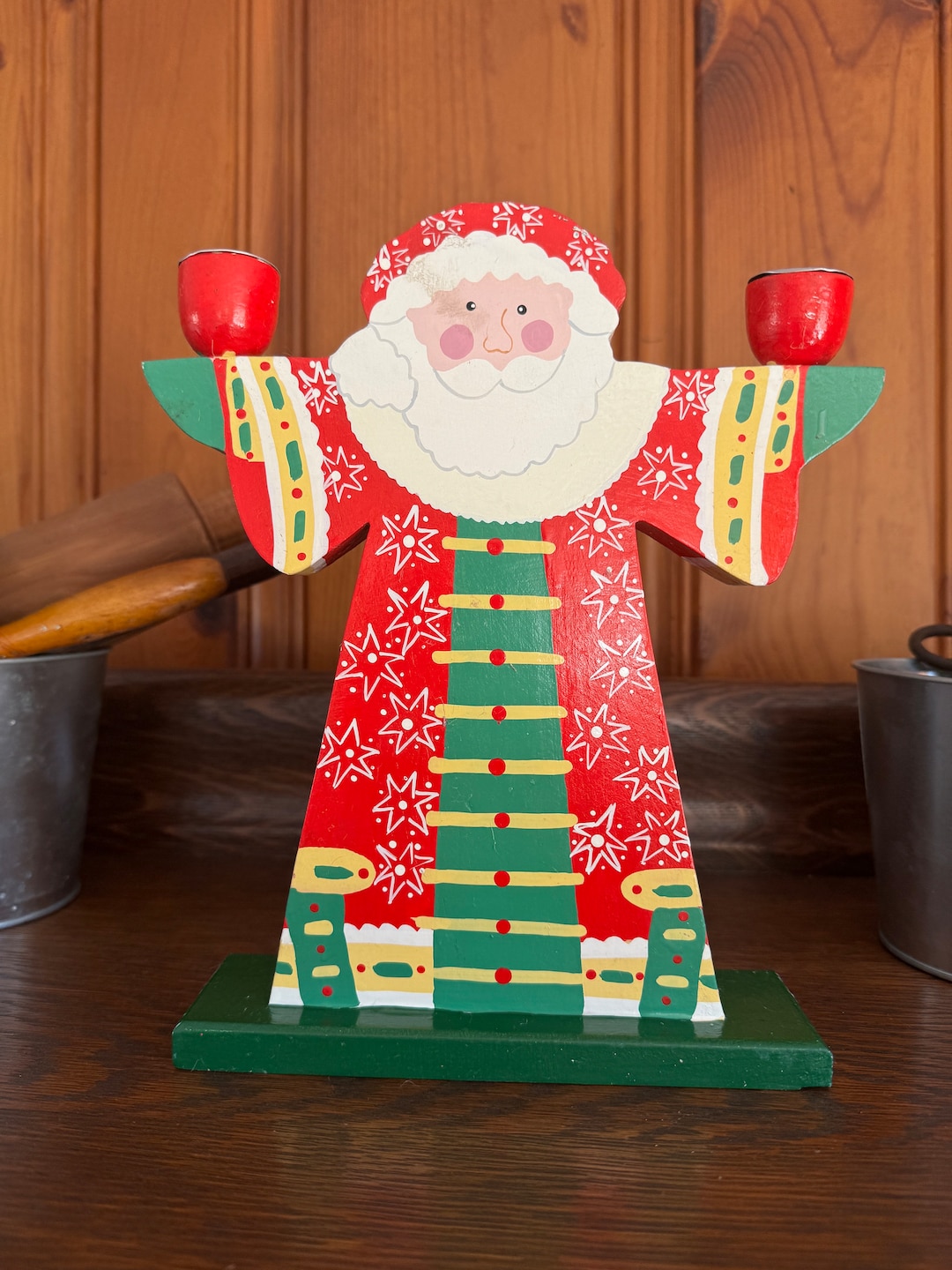 Santa Claus Candle Holder Victorian Wooden Santa Candle Stick Stand ...