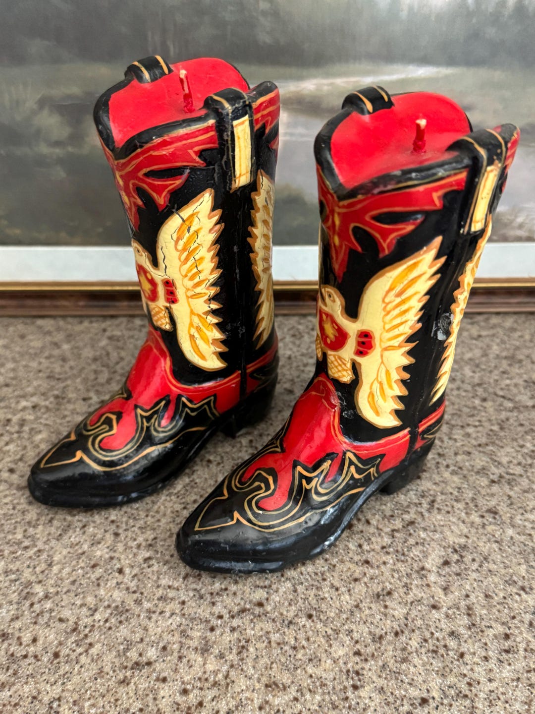 Cowboy Boot Candles Tony Lama Red Yellow Black Flames and Eagles Wax ...