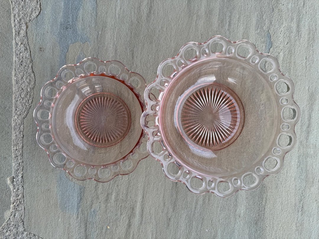 Old Colony Pink Depression Glass Bowl Set Anchor Hocking Lace Edge 1935 ...