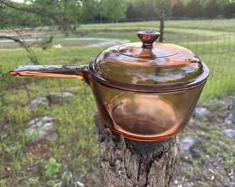 Visions USA Cookware Brown Glass 1L Spouted Pot With V1C Lid Vintage ...