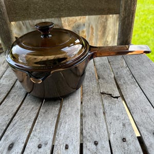 Visions USA Cookware Brown Glass 1L Spouted Pot Nonstick Coating With ...