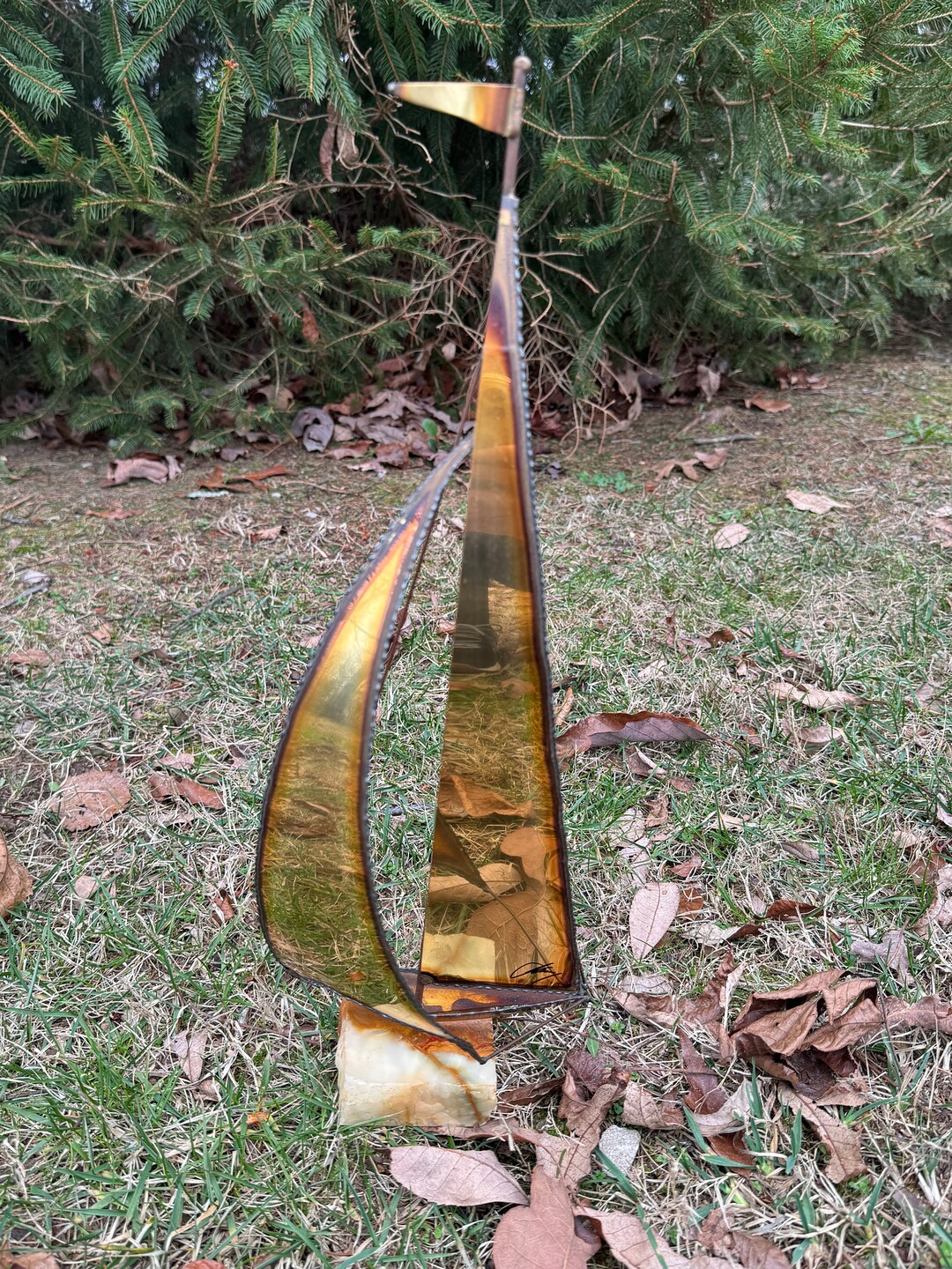 Brass Sailboat Sculpture Stone Base Sailing Nautical Ocean Beach Decor ...