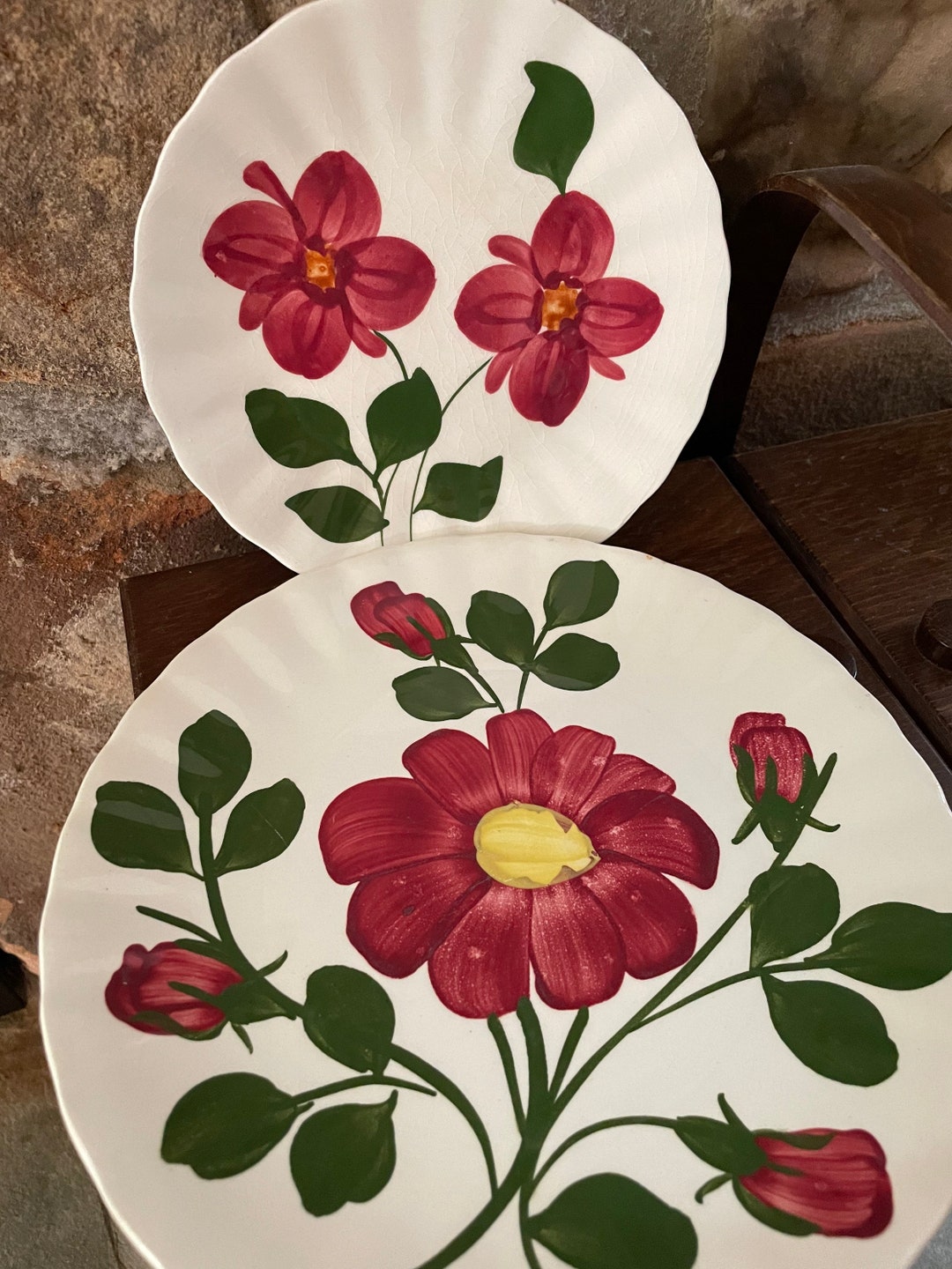 Blue Ridge Southern Pottery Underglaze Hand Painted Plates Red Nocturne ...