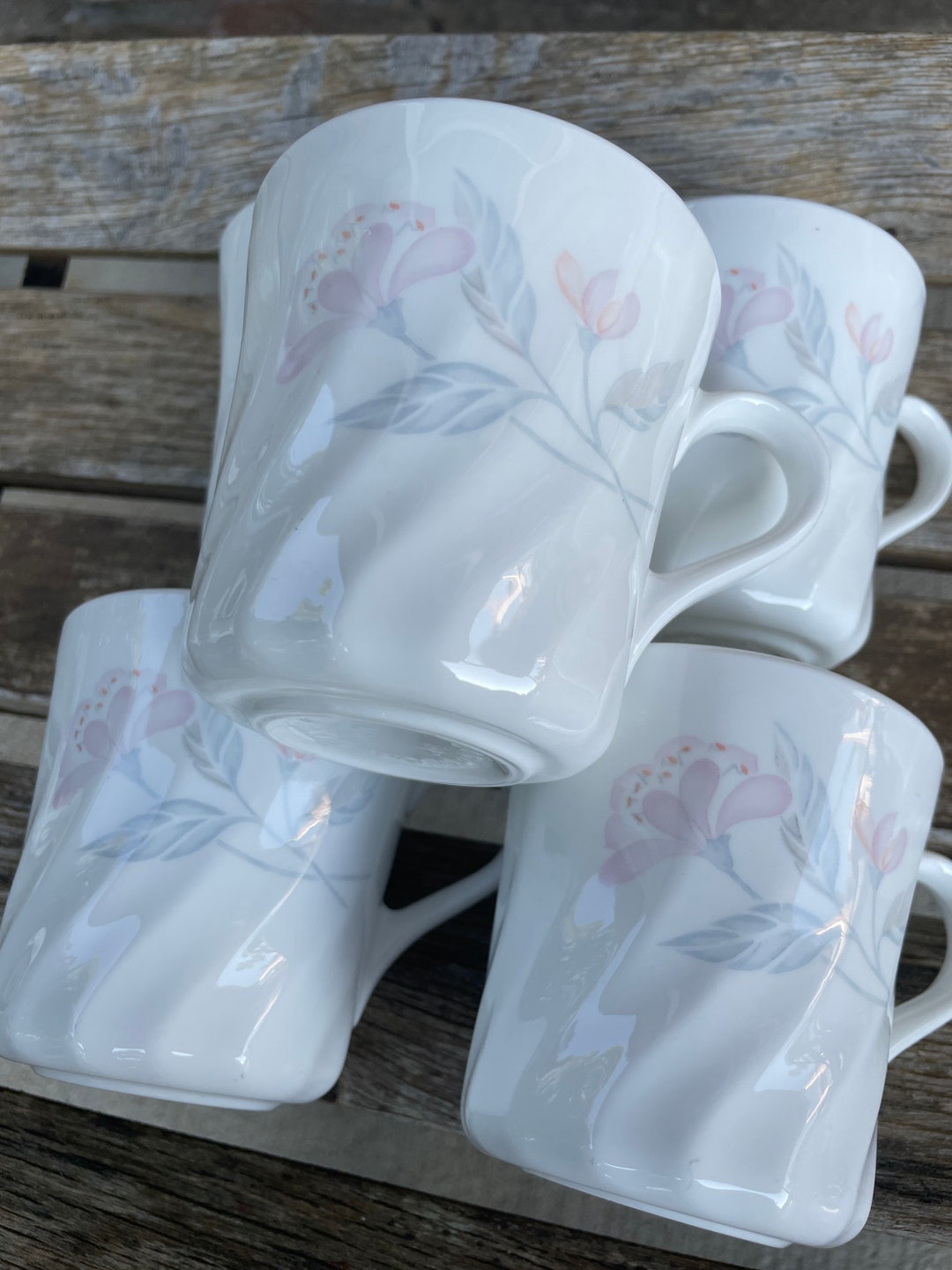 Corning Ware Impressions Cups Pink Floral Wave Pattern Corelle ...