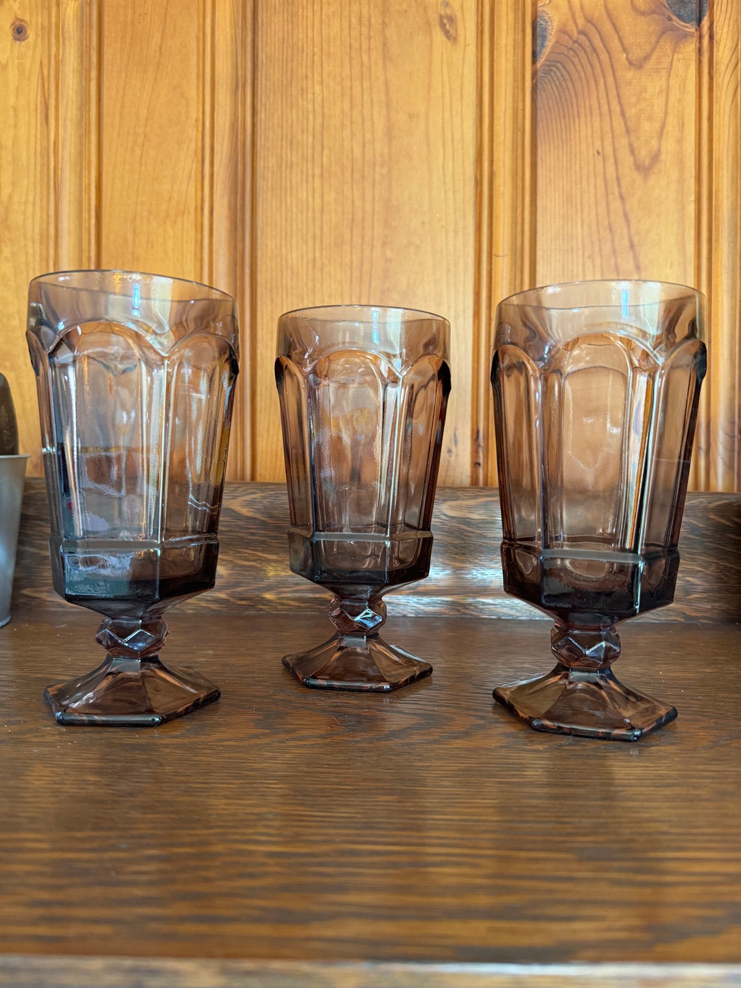 Fostoria Virginia Brown Iced Tea Goblets Footed Glasses Smokey Brown ...
