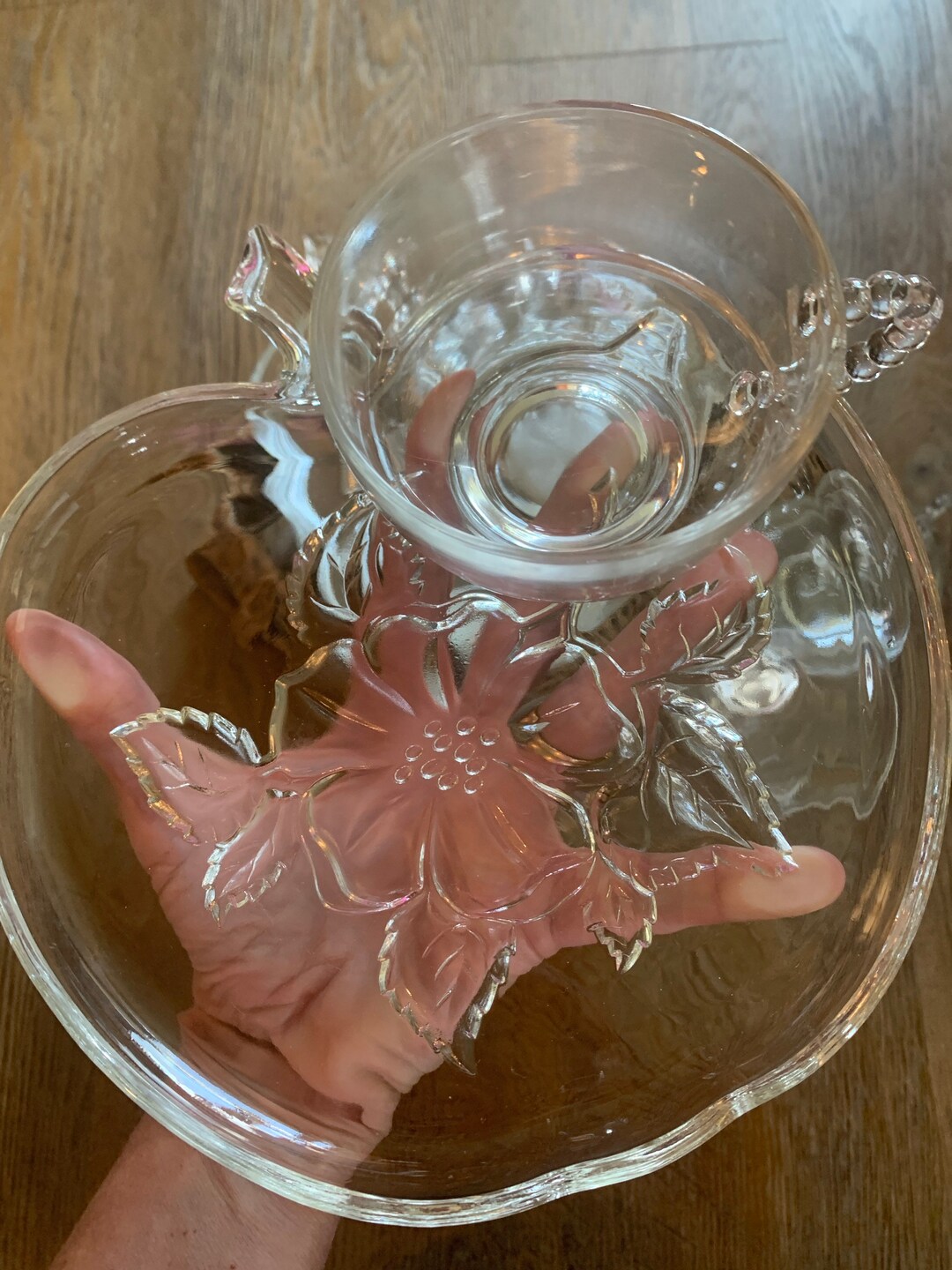 Glass Snack Set Candlewick Cups Apple Snack Plates Apple Blossom Snack ...