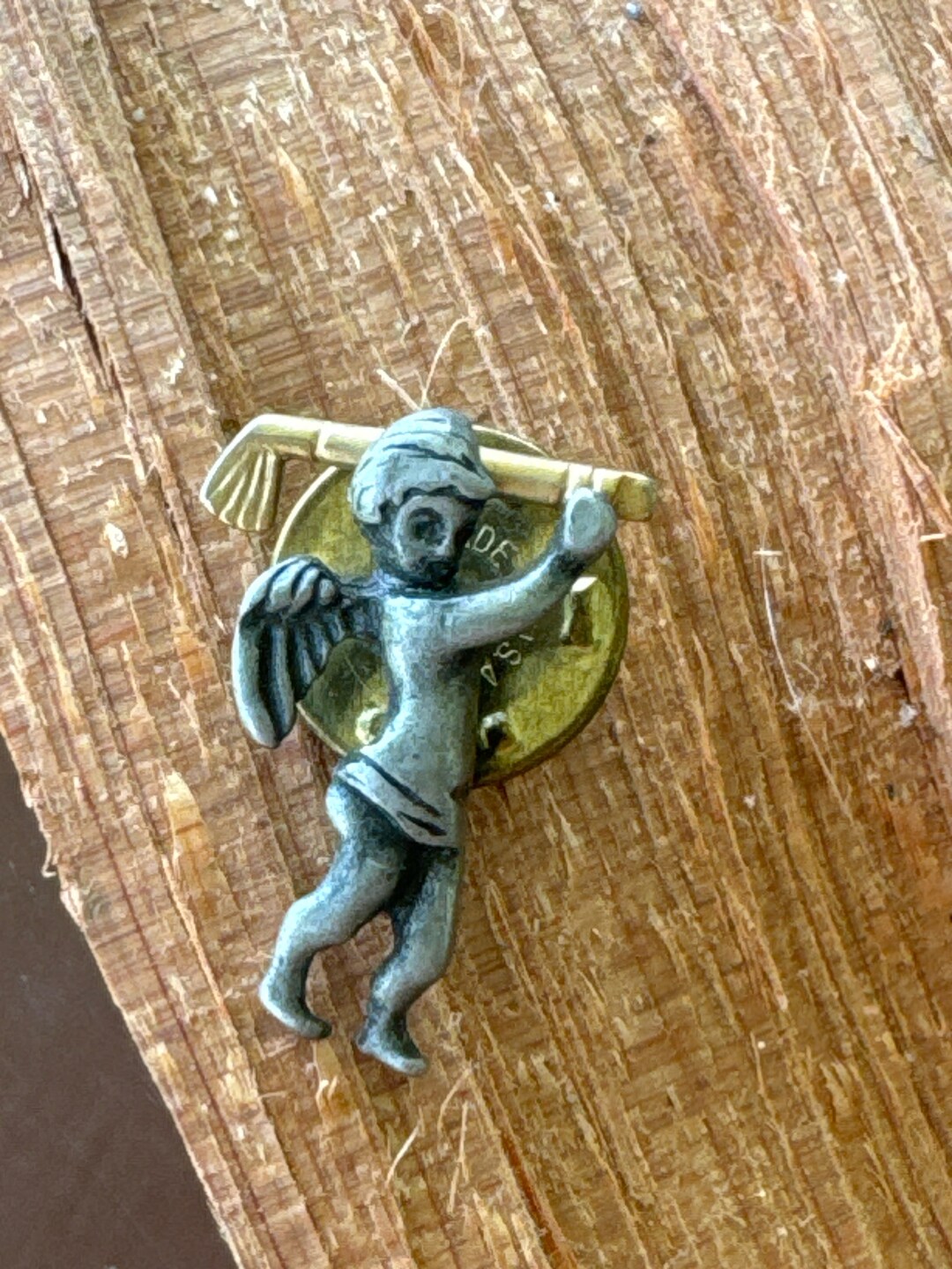 Guardian Angel Golfing Brooch Lapel Pin CAMCO Pewter Tie Tack Vintage ...