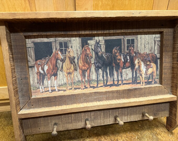 Vintage Western Wall Shelf Horses Hat Rack Dish Cup Rack Display Shelf ...