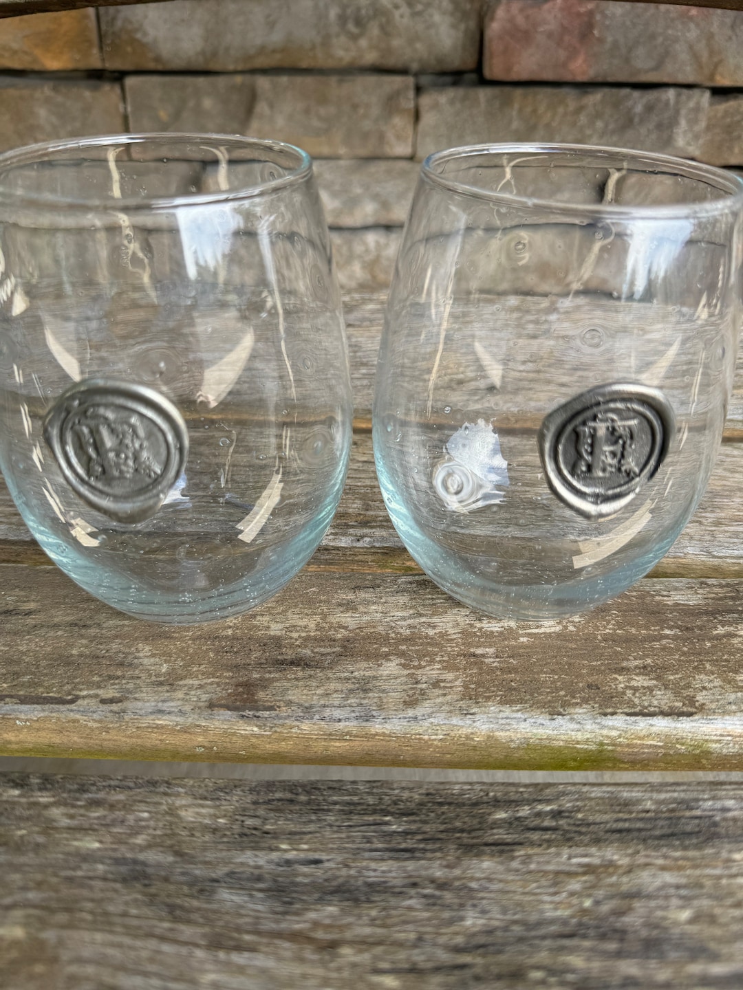 Pewter Monogrammed Southern Jubilee Stemless Wine Glasses Letter F ...
