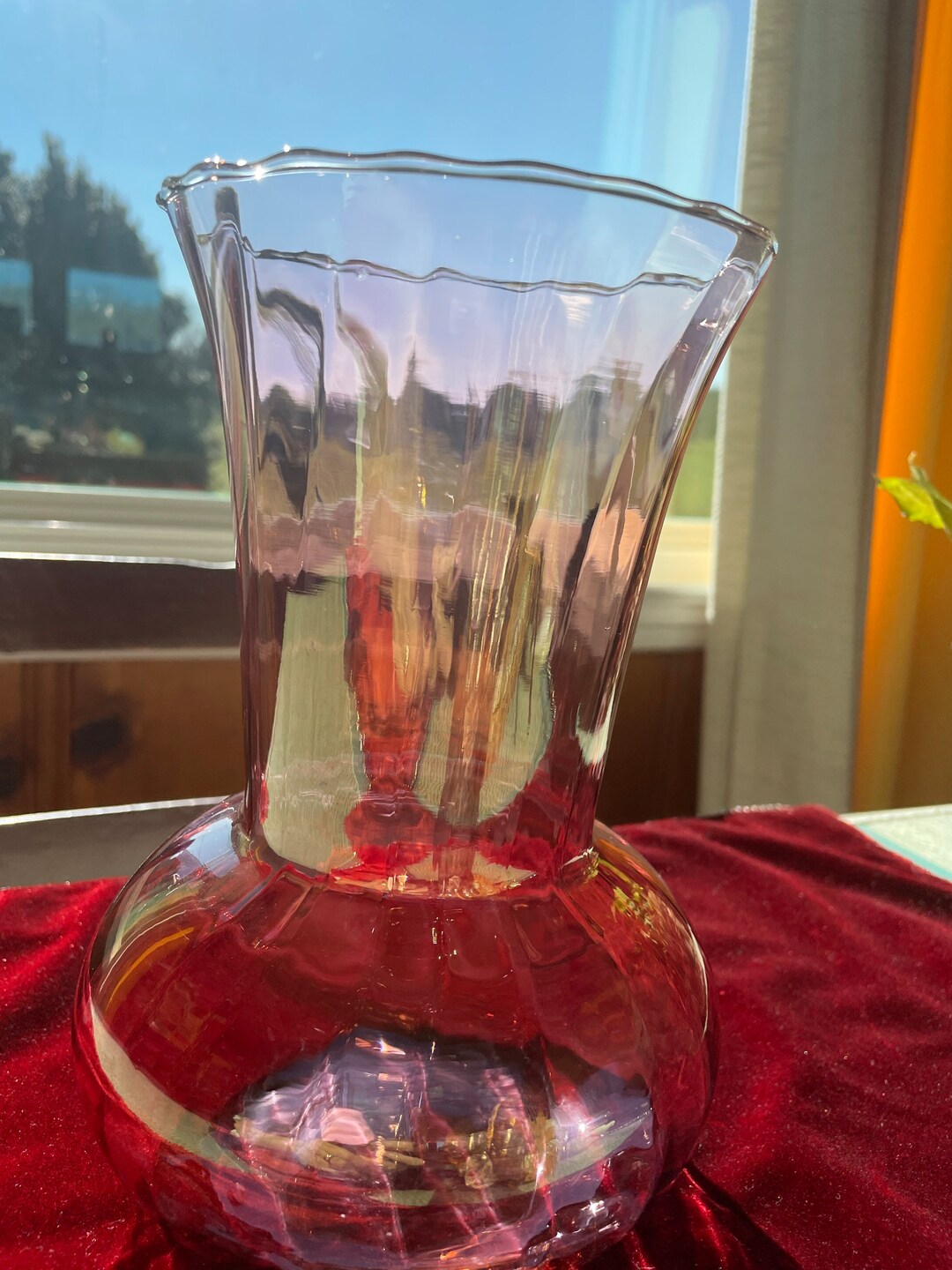 Pink Handblown Glass Vase Pink Iridescent Optic Swirl Mexico Flower ...