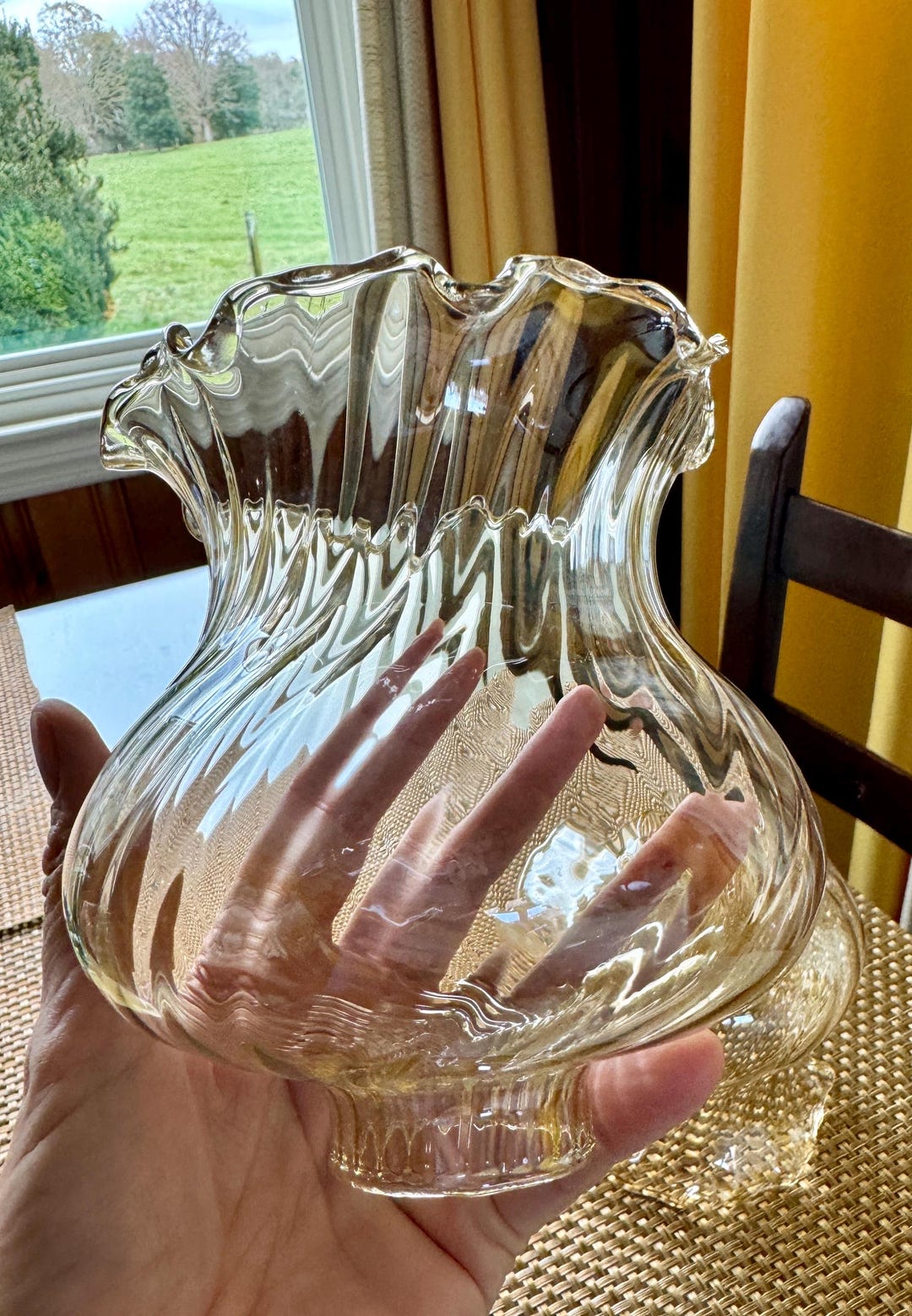 Vintage Yellow Glass Parlor Light Fixture Globe Swirled Glass Diffuser ...