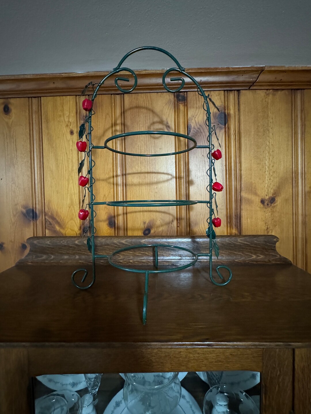 Wrought Iron Decorative Pie Stand 3 Tiered Green With Red Apples and ...