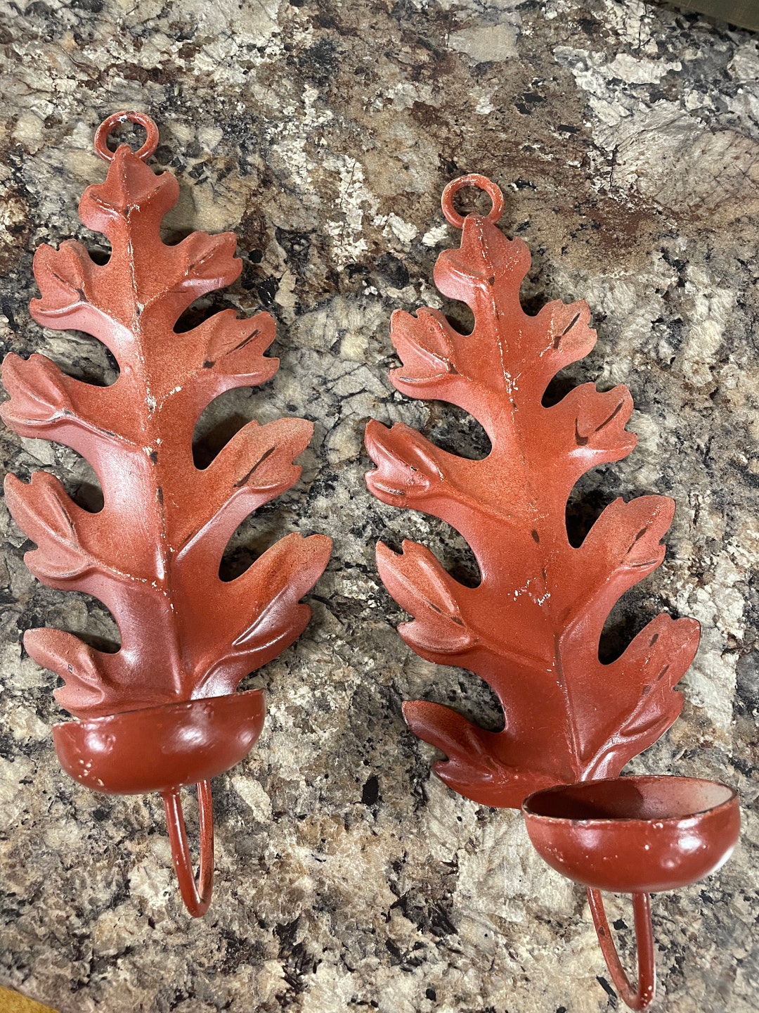 Vintage Oak Leaf Wall Sconces Fall Decor Orange/brown Metal Pillar ...
