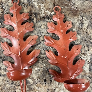 Vintage Oak Leaf Wall Sconces Fall Decor Orange/brown Metal Pillar ...