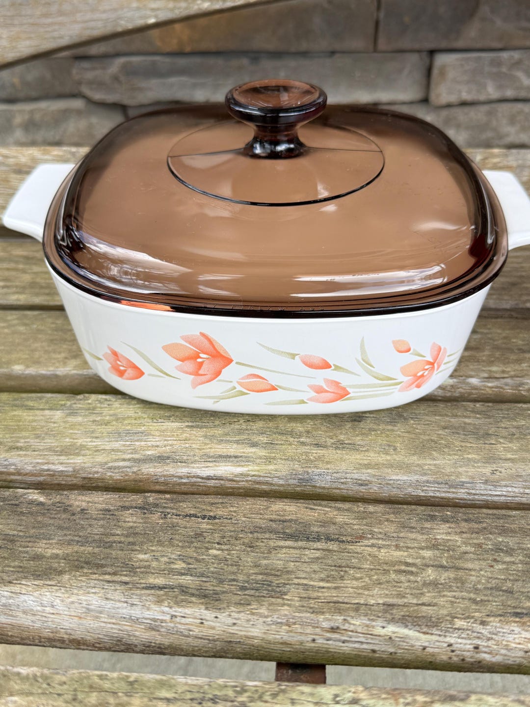 Vintage Corning Ware Peach Floral Casserole: 2 Liter Bakeware With Lid ...