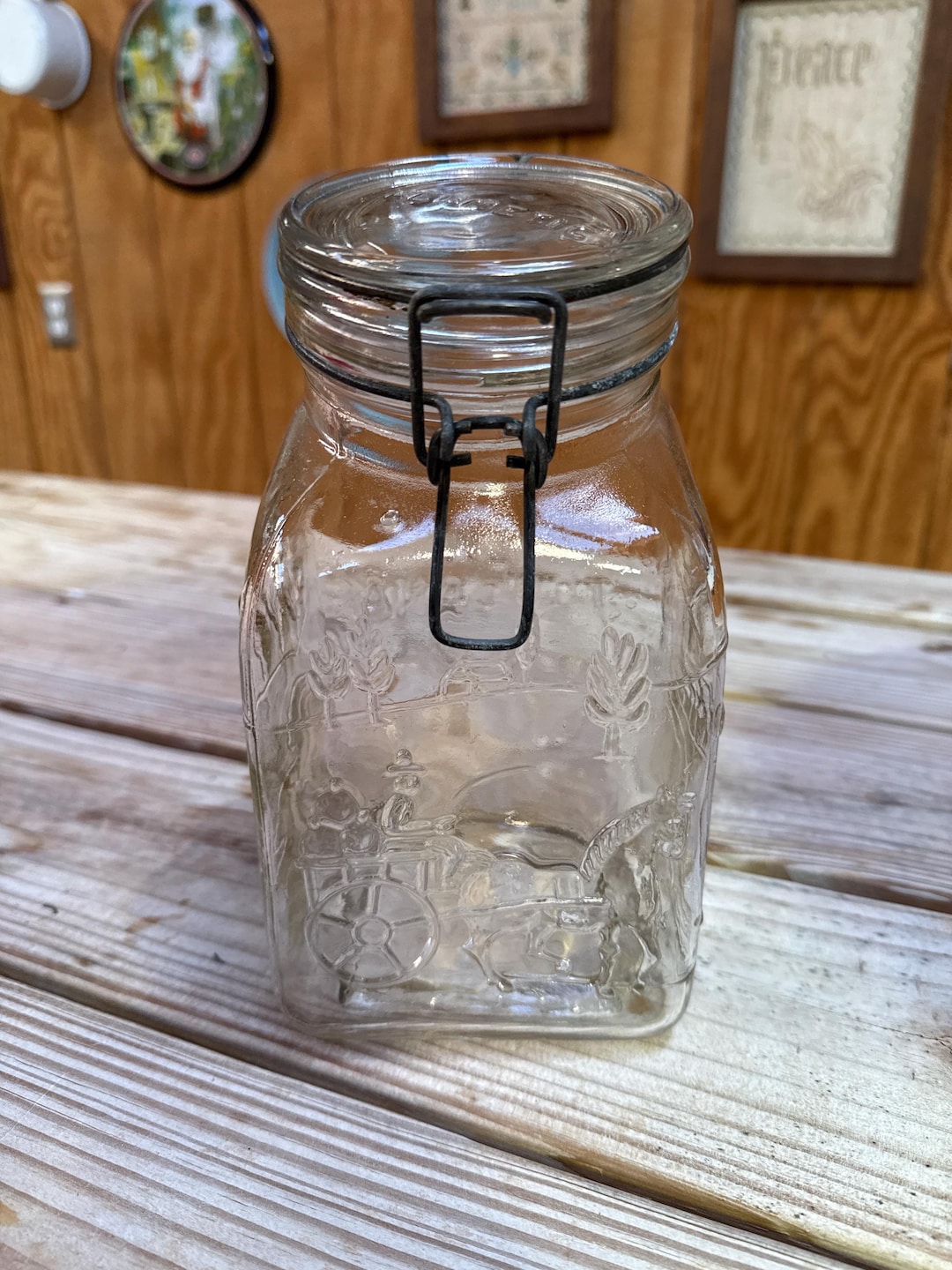 Vintage Italy Hermetic Clear Glass Canister Jar Bail Closure Horse ...