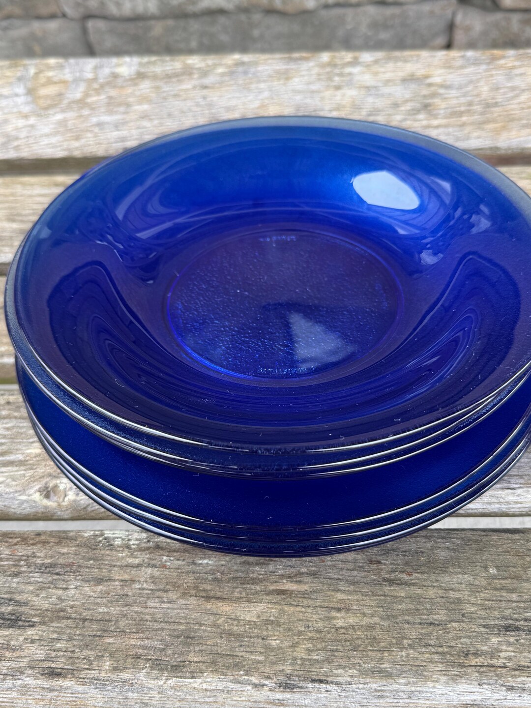 Resistente Cobalt Blue Glass Dinnerware Set Textured Luncheon Plates ...