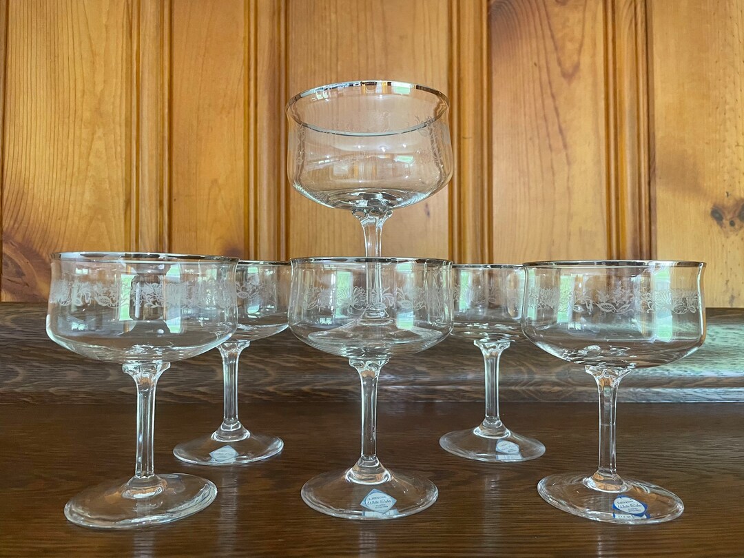 Lenox Crystal Champagne Glasses White Echo Platinum Trim Hand Etched ...