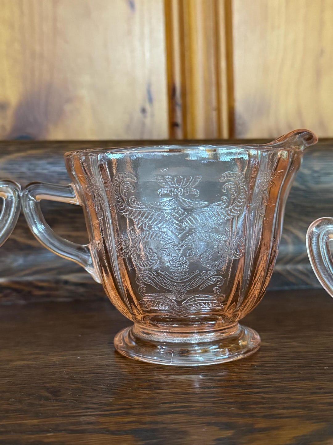 Vintage Recollection Pink Indiana Glass Cups Creamer and Sugar Bowl ...