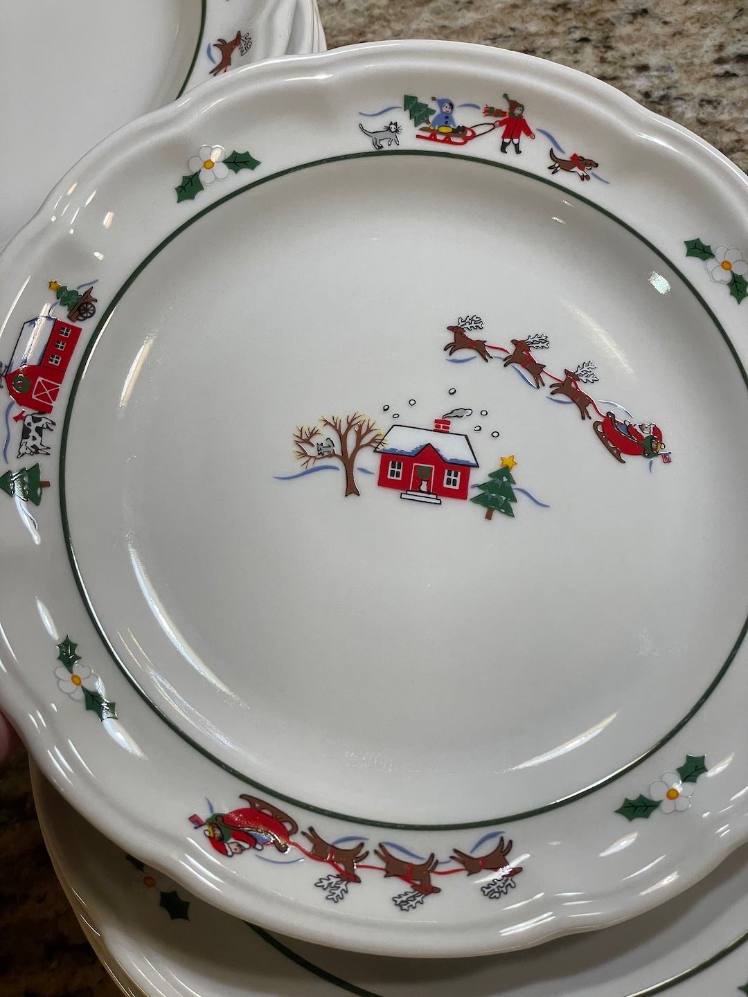 Pfaltzgraff Snow Village Christmas Luncheon Plates Snowman Santas ...