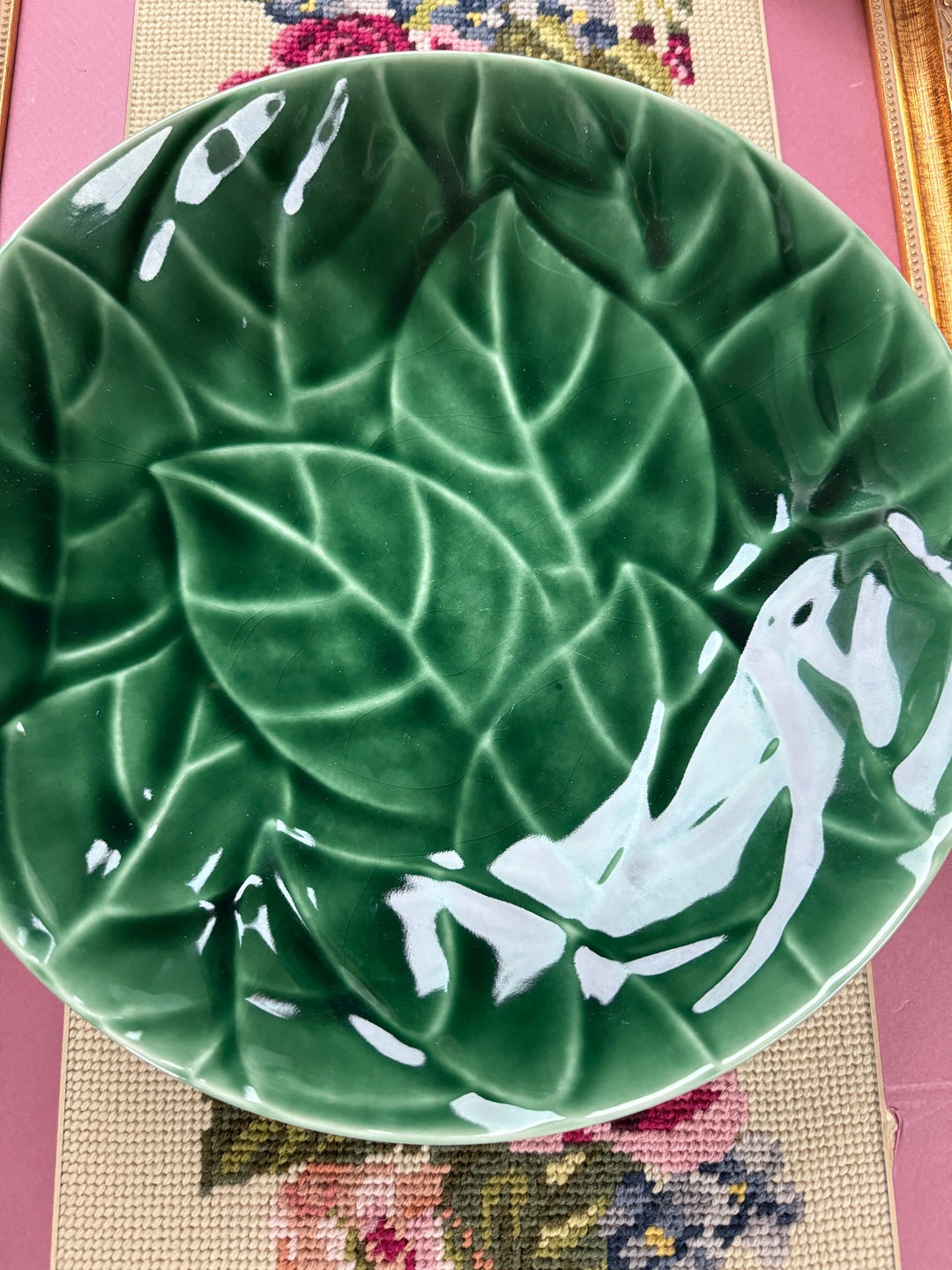 Pier 1 Jade Leaves Serving Bowls Embossed Green Leaf Pattern Vegetable ...