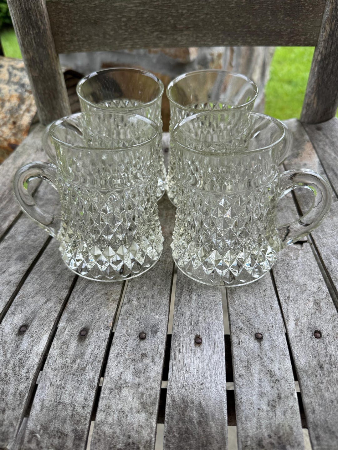 Vintage Indiana Glass Diamond Point Mugs Heavy Base Irish Coffee Set of ...