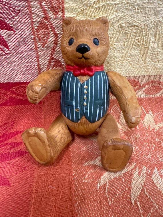 Dept 56 Teddy Bear Ornament Vintage 1983 Porcelain Posable Ted E. Bear Hanging Decoration Jointed Arms Legs Vest Red Bow Tie T6 READ DETAIL Etsy Australia