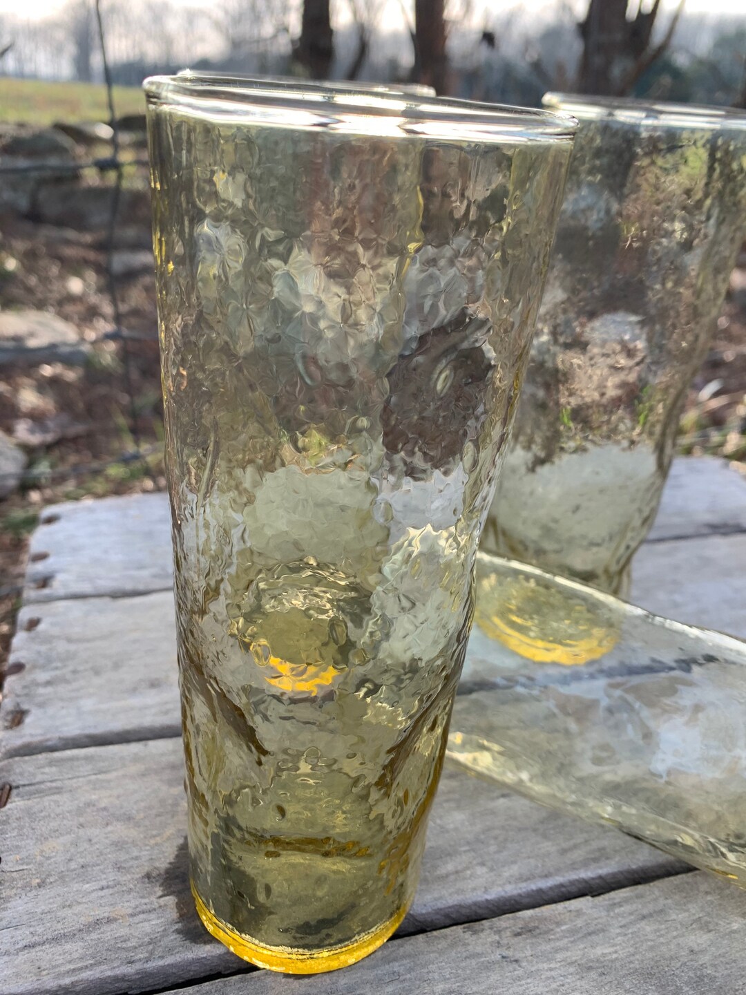 Collins Glasses, Yellow Bubble Glass Thumbprint Tumblers, Crinkle ...