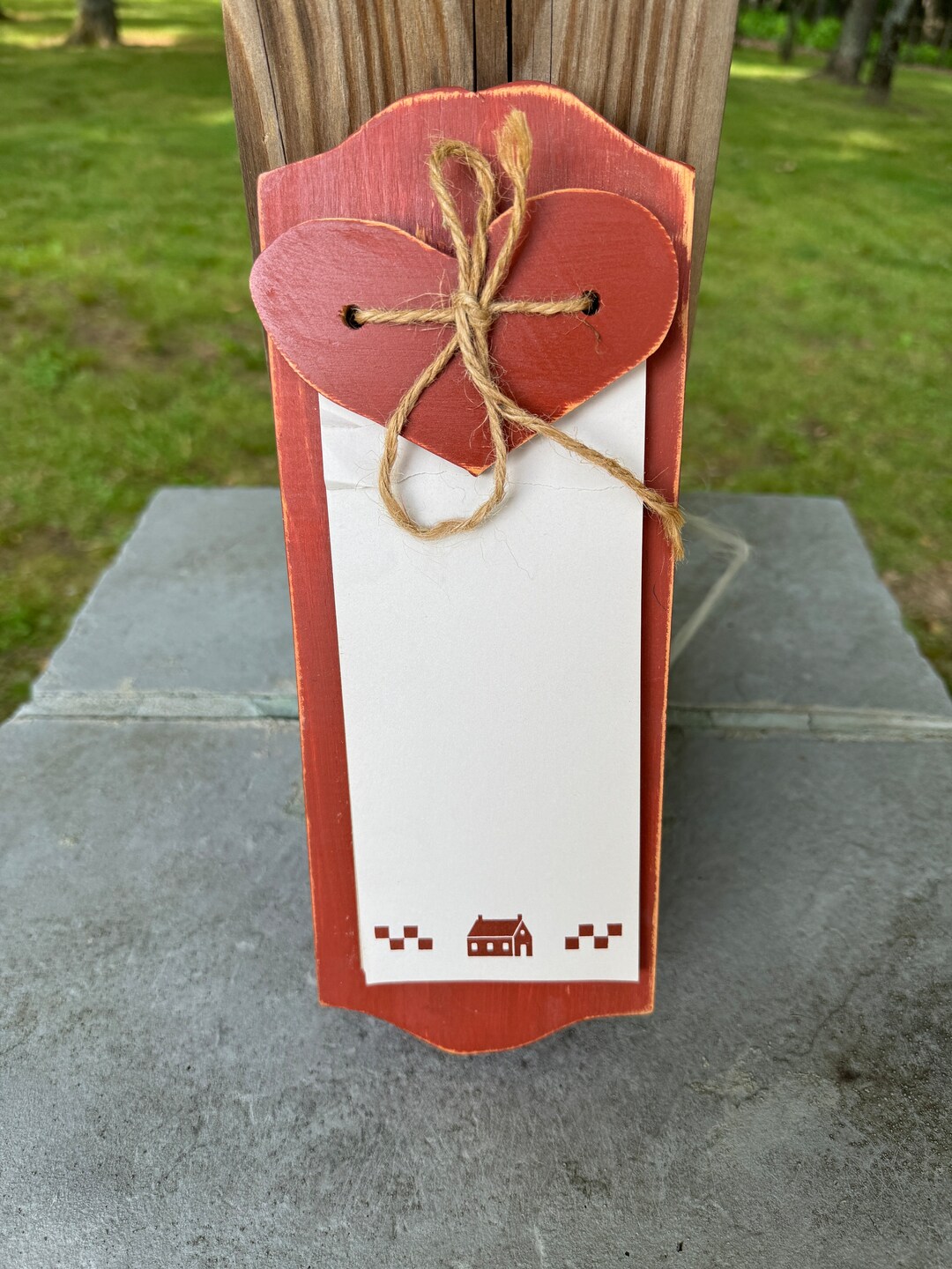 Wooden Note Pad Red Stain Carved Wood Heart Wall Hanging Table Top ...