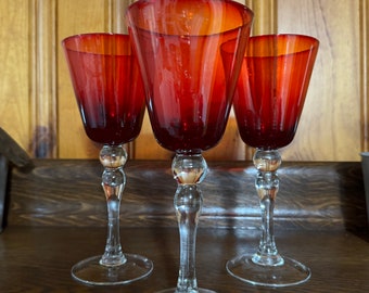 Ruby Red to Clear Glass Water Wine Goblets, Red Stemware - Etsy