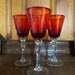 Ruby Red Blown Glass Water Goblets Christmas Stemware New Years Barware ...