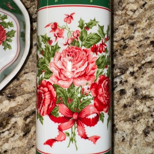 Vintage Lefton Christmas Vase & Trinket Bowl: Porcelain Roses, Holly ...