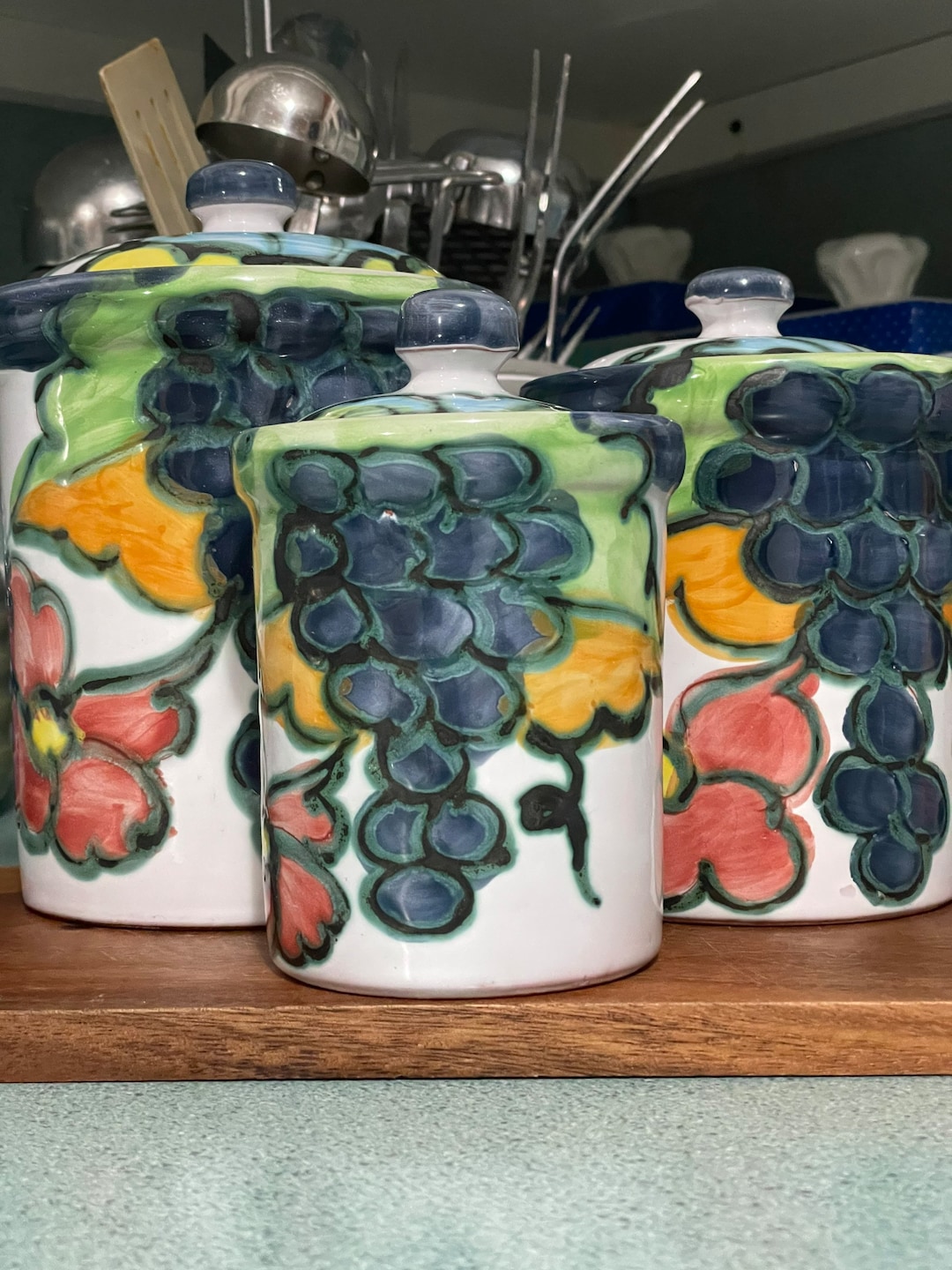 HIMARK Portugal Terracotta Canister Set: Celina Grape Pottery, Set of 3 ...