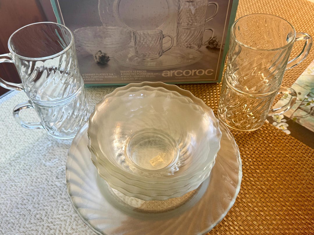 Arcoroc Clearbrook Reflections Glass Dinnerware Set Textured Swirl ...