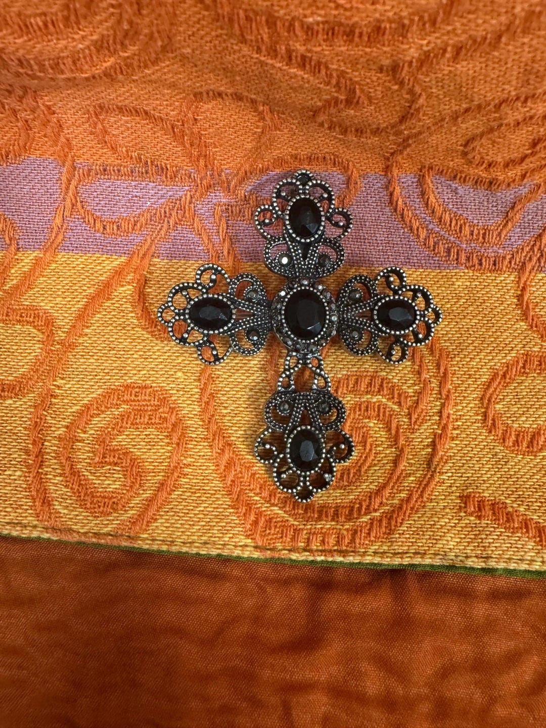 Vintage Premier Designs Cross Pendant Brooch Black Onyx & Silver Metal ...