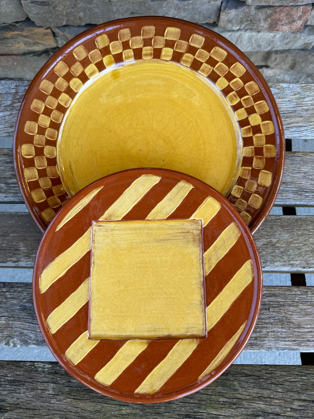 Mackenzie Childs Wittika Peanuts Studio Pottery Plates Terracotta Rust ...