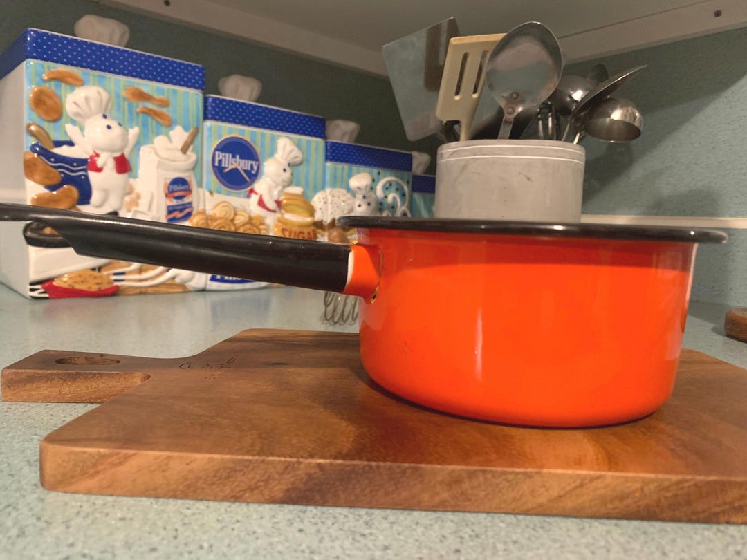 Enamelware Pot Vintage Orange, Tangerine Enamelware With White Interior ...
