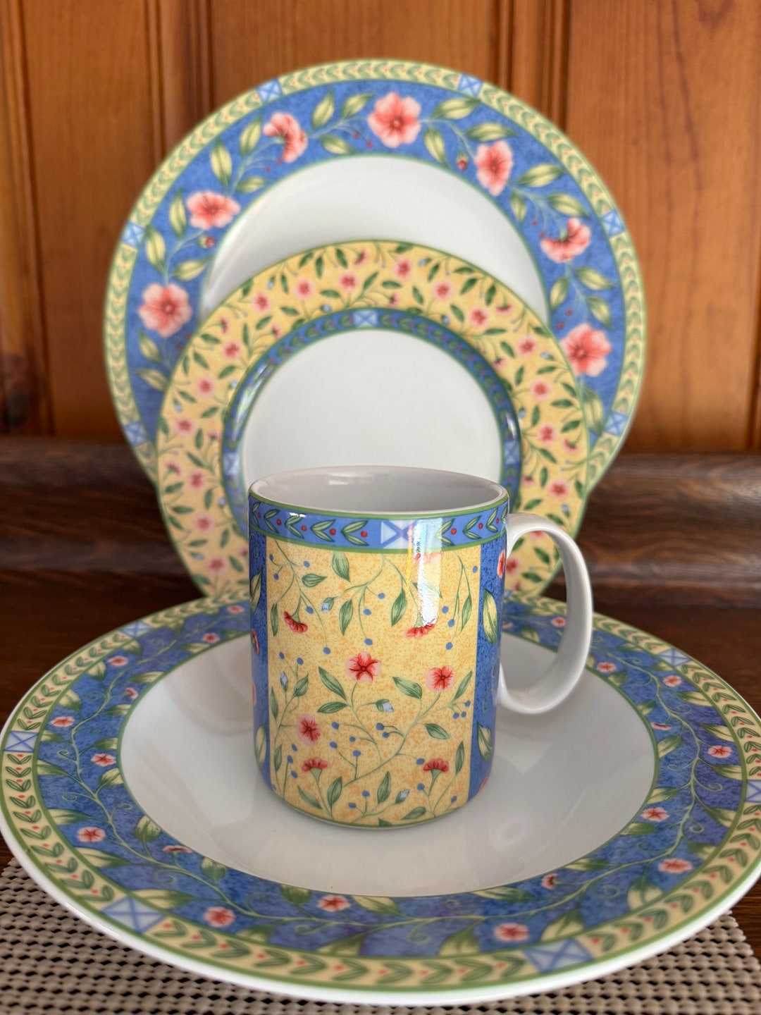 Coventry Rose Bouqet Dinnerware Blue Yellow Porcelain Dinnerware ...