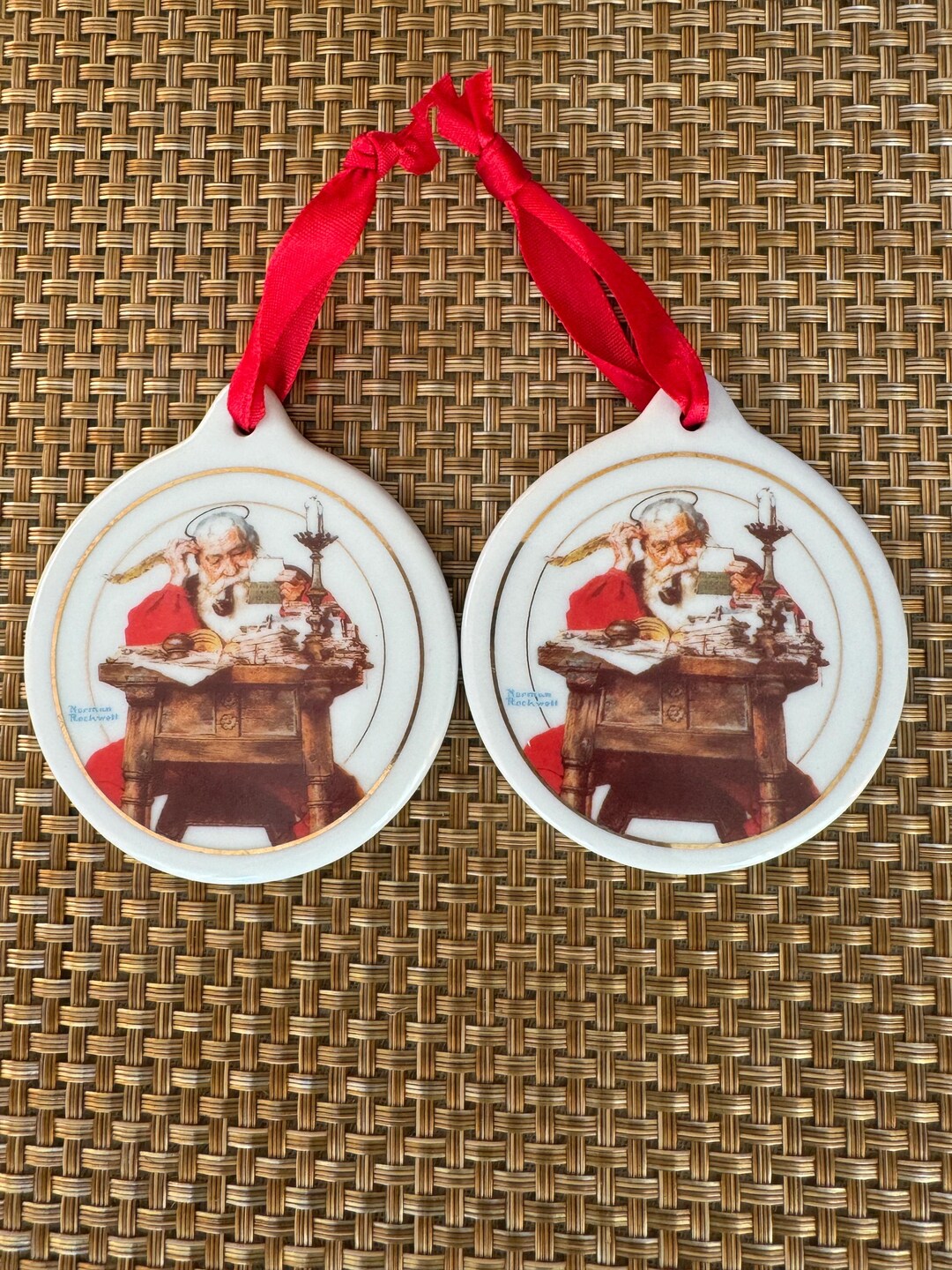 Norman Rockwell Santa Reading Letters Porcelain Christmas Ornaments ...