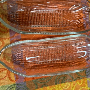 Vintage Corn on the Cob Dishes Clear Glass Textured Corn Trays Serving ...