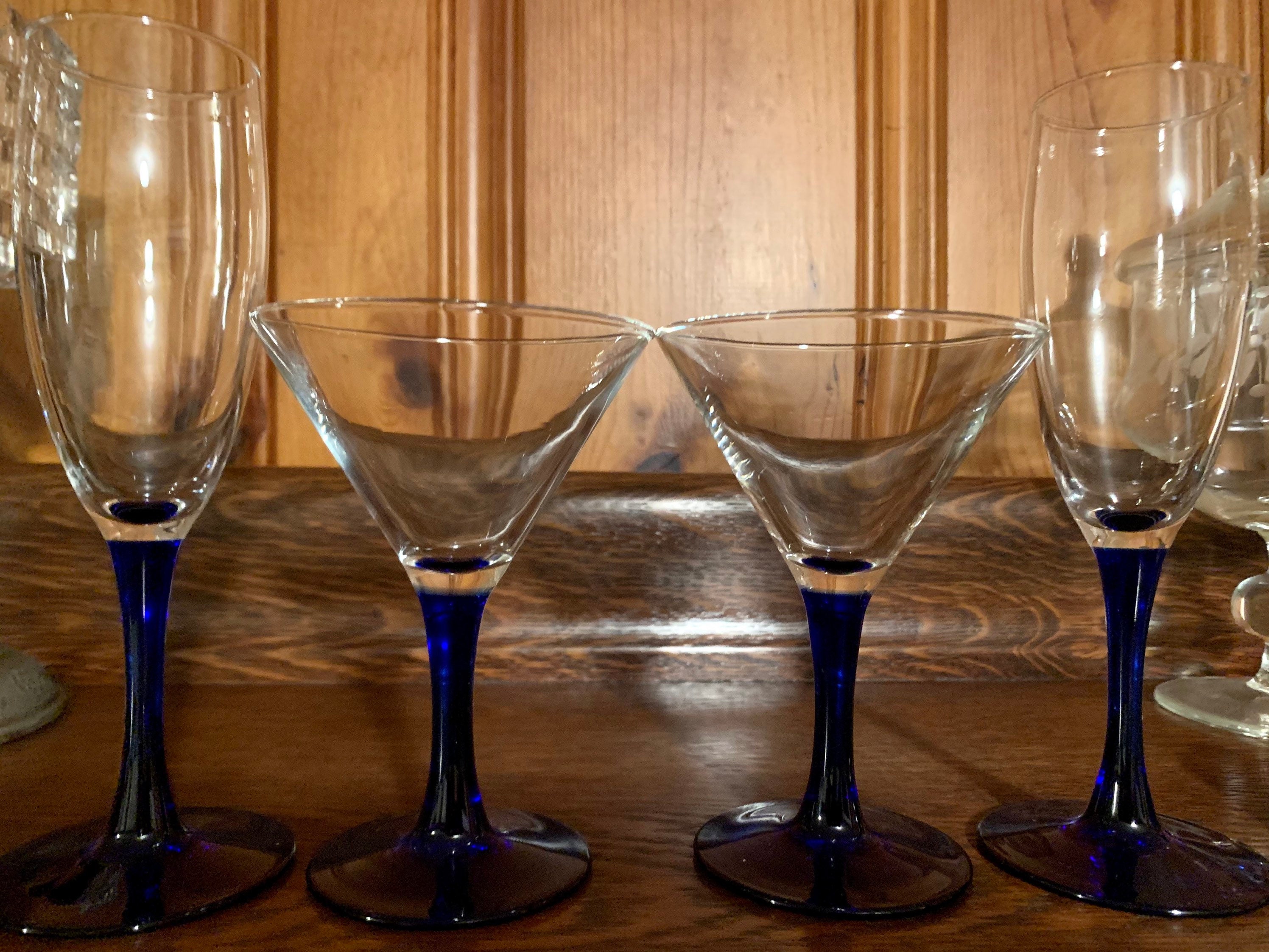 Vintage Luminarc France Stemware Clear Bowl and Cobalt Blue | Etsy